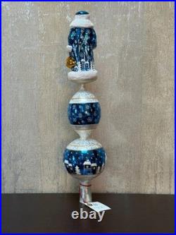 Christopher Radko Blue Santa Finial Tree Topper. Hand-Blown Glass. 17 ...