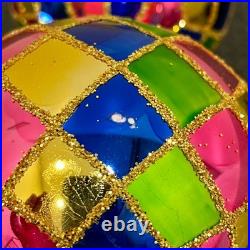 Vtg Christopher Radko Harlequin Glass Finial Christmas Tree Topper 4 ...